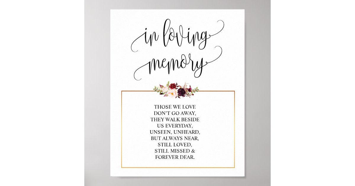 In loving memory Wedding Memorial Table Sign v5 | Zazzle