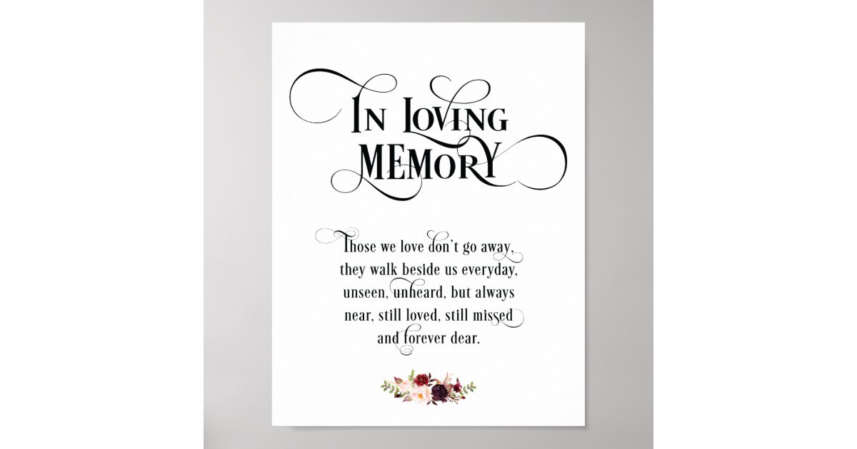 In loving memory Wedding Memorial Table Sign v5 | Zazzle