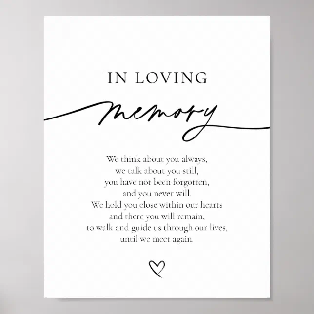 In Loving Memory Wedding Memory Table Sign | Zazzle