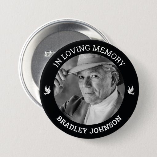 In Loving Memory White Doves | Photo Memorial Button | Zazzle