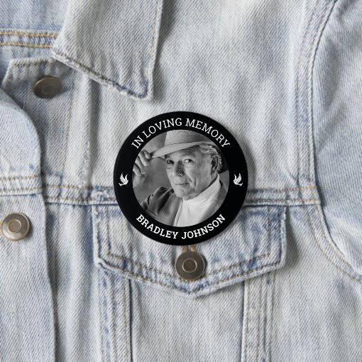 In Loving Memory White Doves | Photo Memorial Button | Zazzle
