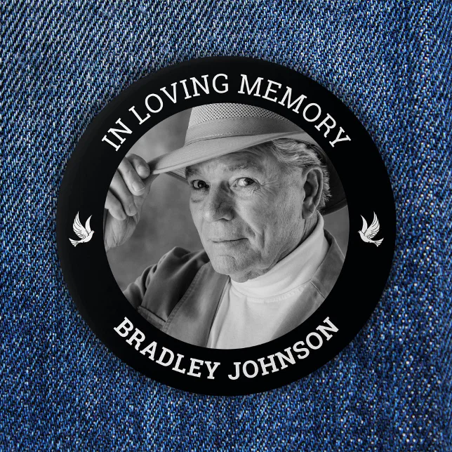 In Loving Memory White Doves | Photo Memorial Button | Zazzle
