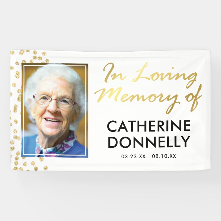 In Loving Memory | White Gold Memorial Photo Banner | Zazzle