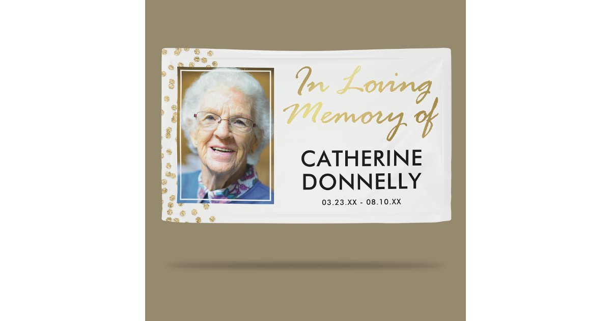In Loving Memory | White Gold Memorial Photo Banner | Zazzle