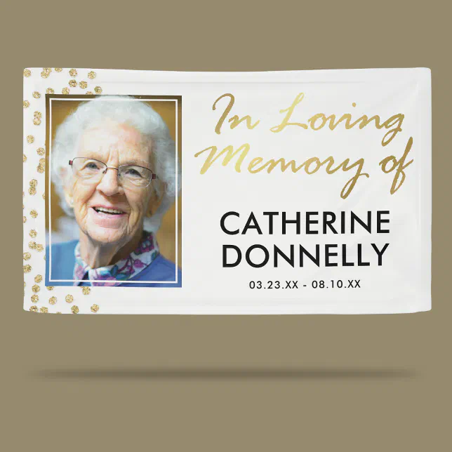 In Loving Memory | White Gold Memorial Photo Banner | Zazzle