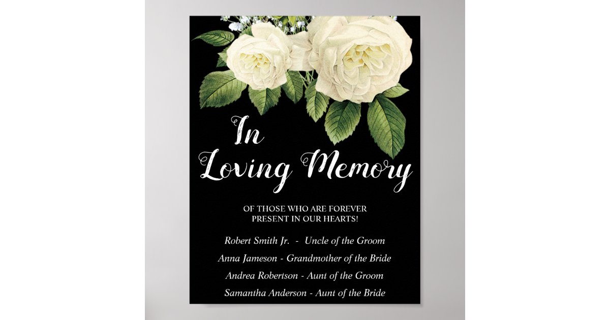 In Loving Memory White Roses Wedding Sign | Zazzle