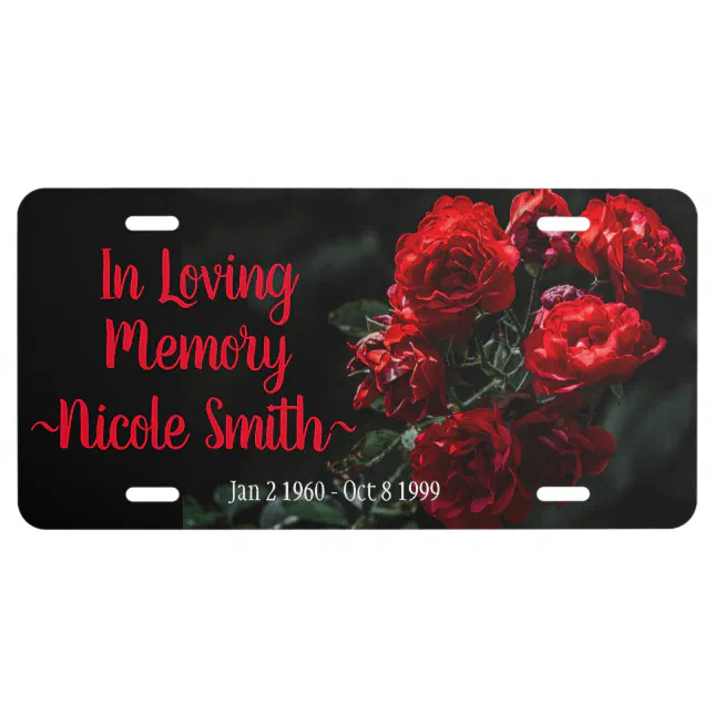 In Loving Memory with Red Peony's License Plate | Zazzle