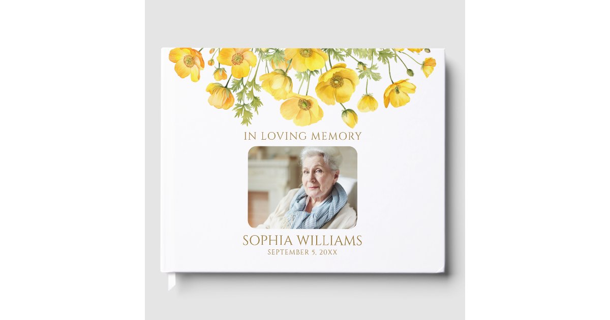 In Loving Memory Yellow Wildflowers Guest Book | Zazzle