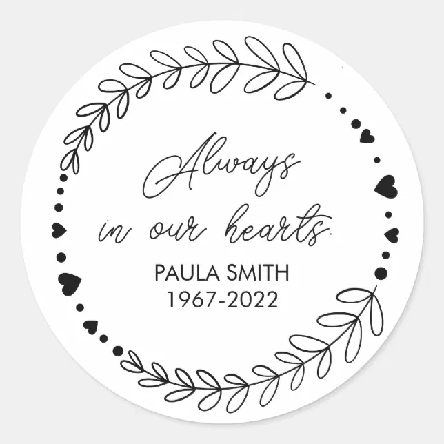 In Memory Of. Funeral Gift Classic Round Sticker | Zazzle