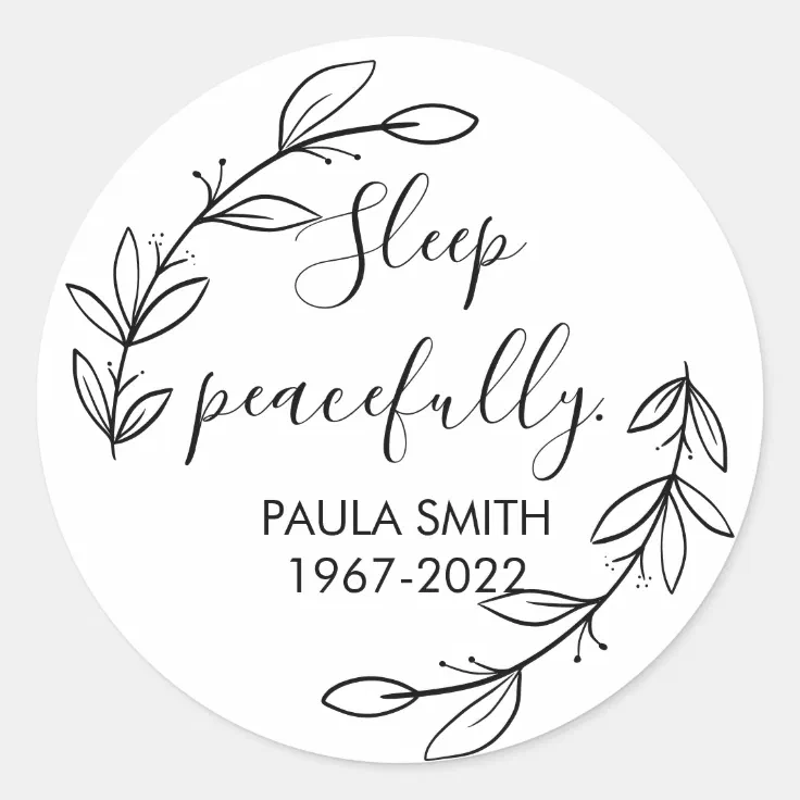 In Memory Of. Funeral Gift Sleep peacefully. Classic Round Sticker | Zazzle