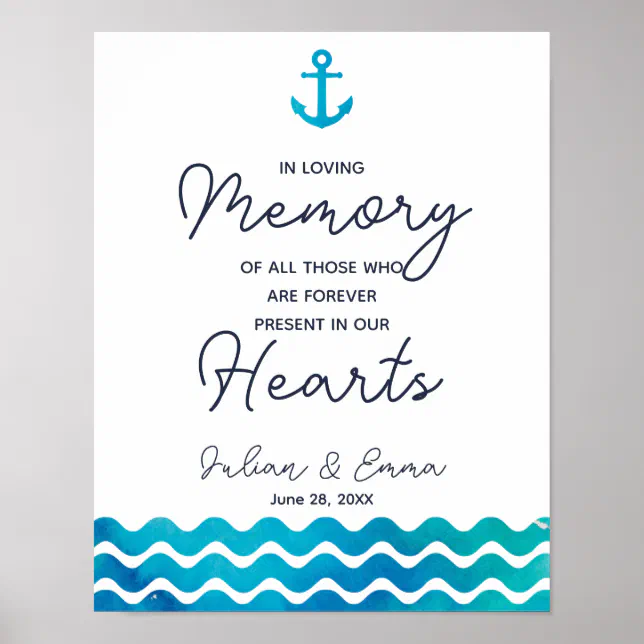 In memory remembrance nautical wedding anchor sign | Zazzle
