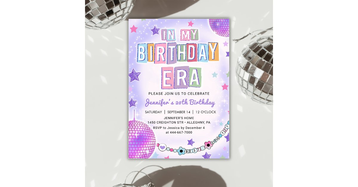 In My Birthday Era Purple Disco Birthday Invitation | Zazzle