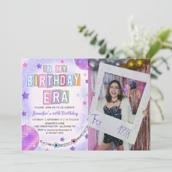 In My Birthday Era Purple Disco Birthday Photo Invitation | Zazzle