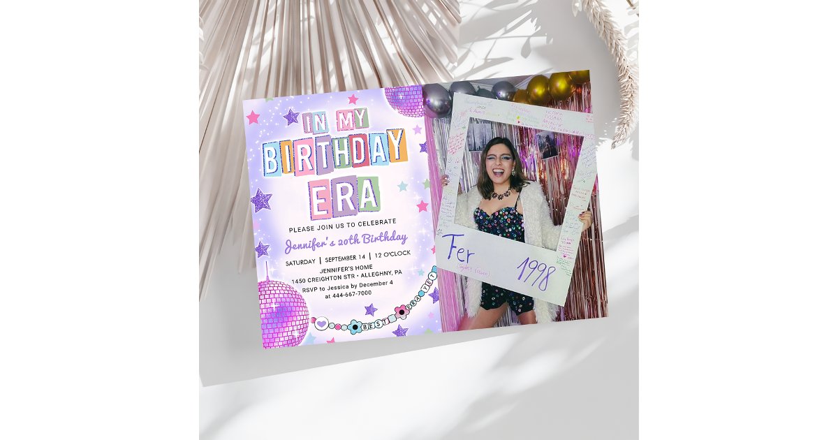 In My Birthday Era Purple Disco Birthday Photo Invitation | Zazzle
