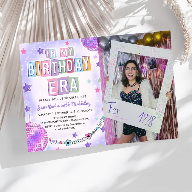In My Birthday Era Purple Disco Birthday Photo Invitation | Zazzle