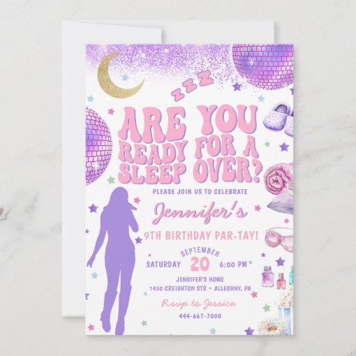 In My Birthday Era Purple Sleepover Birthday Invitation | Zazzle
