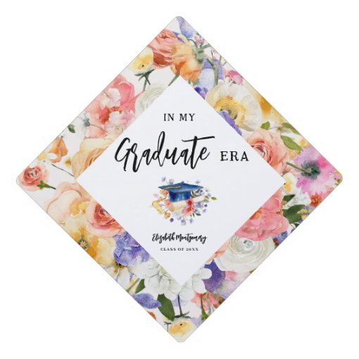 In My Graduate Era | Floral Monogram Graduation Cap Topper | Zazzle