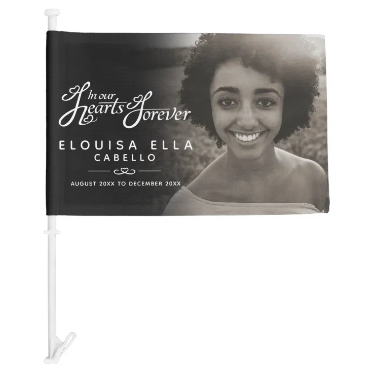 In our hearts forever funeral photo procession car car flag | Zazzle