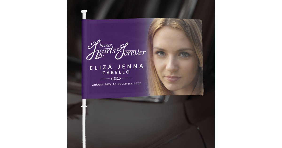 In our hearts forever funeral photo procession car flag | Zazzle