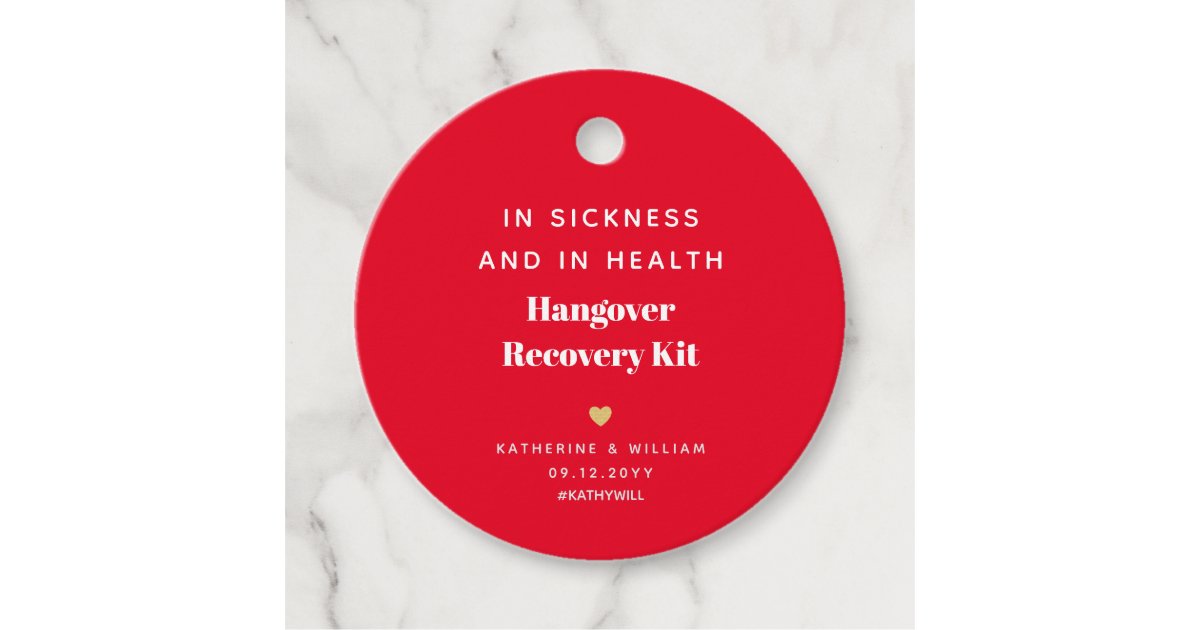 In Sickness and Health Hangover Recovery Kit Red Favor Tags | Zazzle