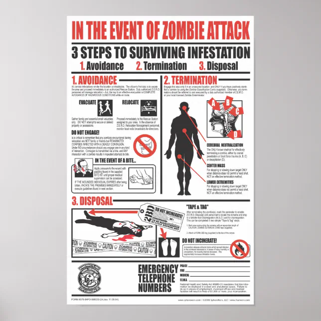 IN THE EVENT OF ZOMBIE ATTACK POSTER | Zazzle