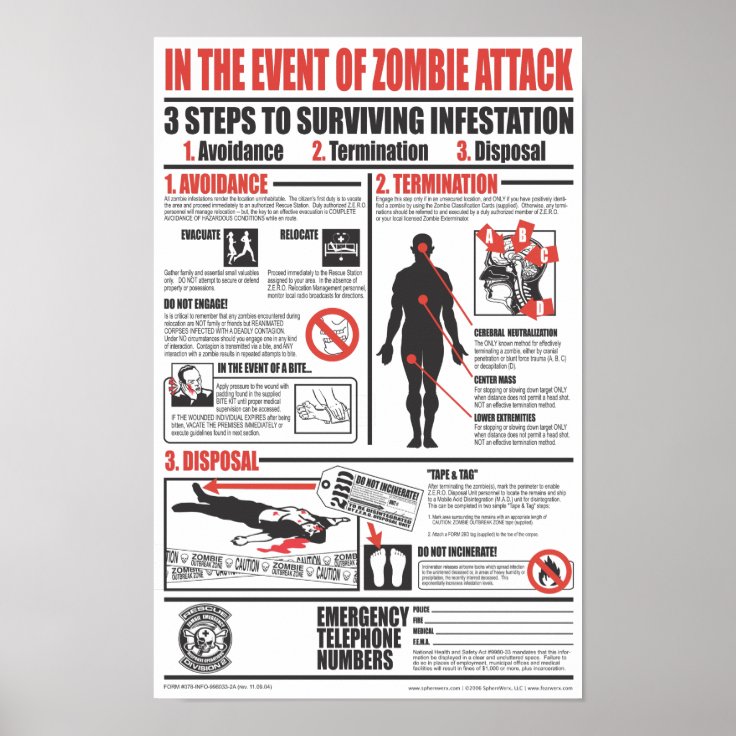 IN THE EVENT OF ZOMBIE ATTACK POSTER | Zazzle