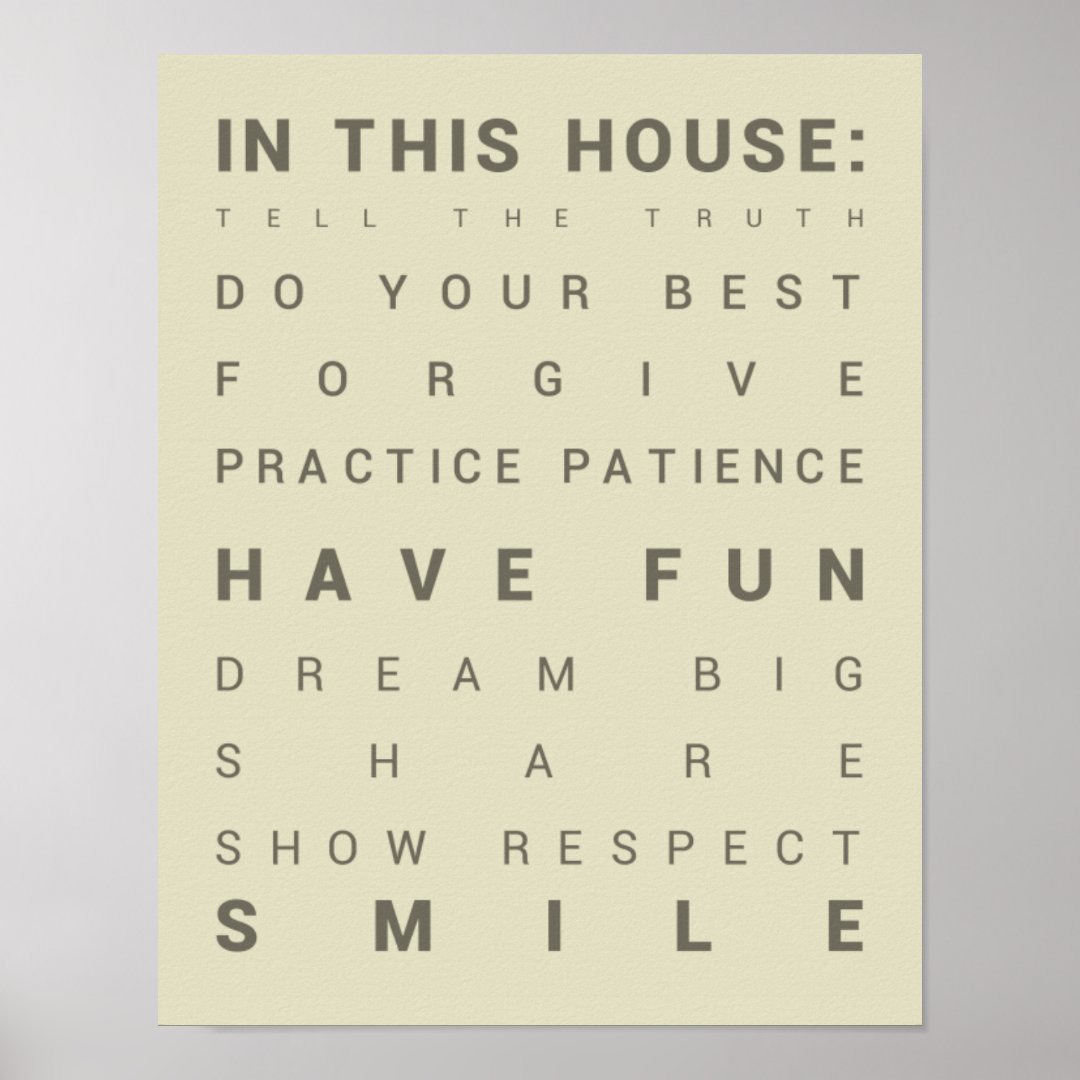In This House - Family Rules Poster | Zazzle