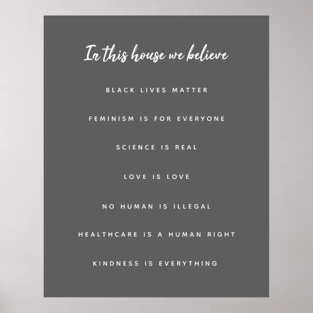 In this House we Believe | Modern Stylish Beliefs Poster | Zazzle