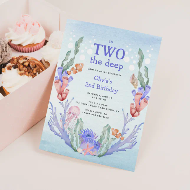In Two The Deep Coral Reef 2nd Birthday Invitation | Zazzle