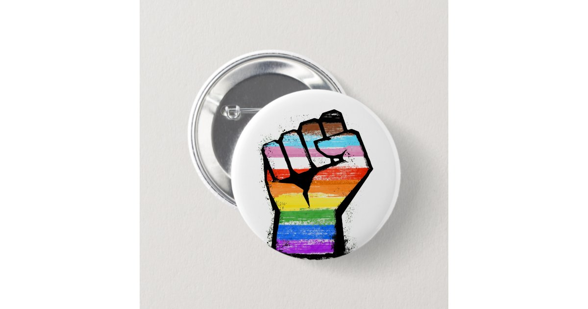 Inclusive Progress Pride Fist Button | Zazzle