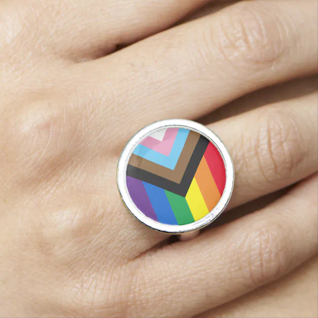 Inclusive rainbow Lgbtq gay diversity flag Ring | Zazzle
