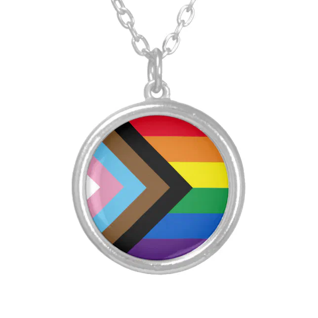 Inclusive Rainbow Lgbtq Gay Diversity Flag Silver Plated Necklace Zazzle