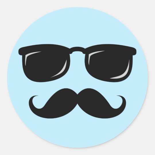 Incognito face with mustache and sunglasses classic round sticker ...