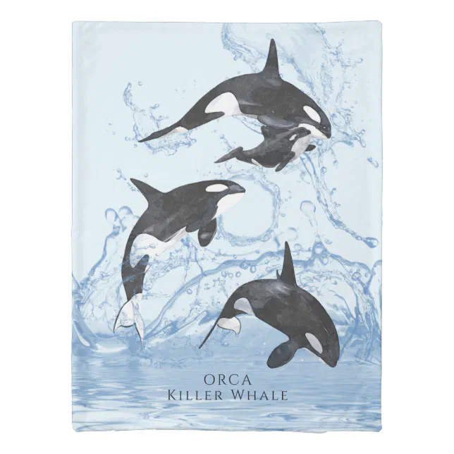 Incredible Black and White Watercolor Orcas Duvet Cover | Zazzle