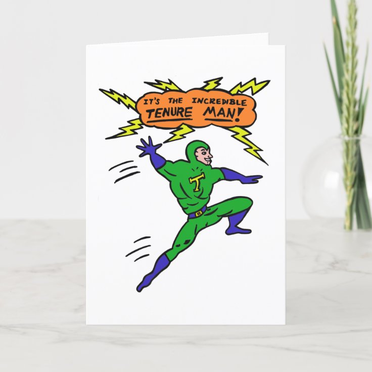 Incredible Tenure Man Superhero Cartoon Comics Fun Card | Zazzle