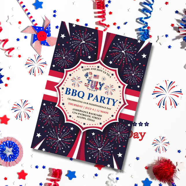 Independence Day BBQ 4th of July Fireworks Party Invitation | Zazzle
