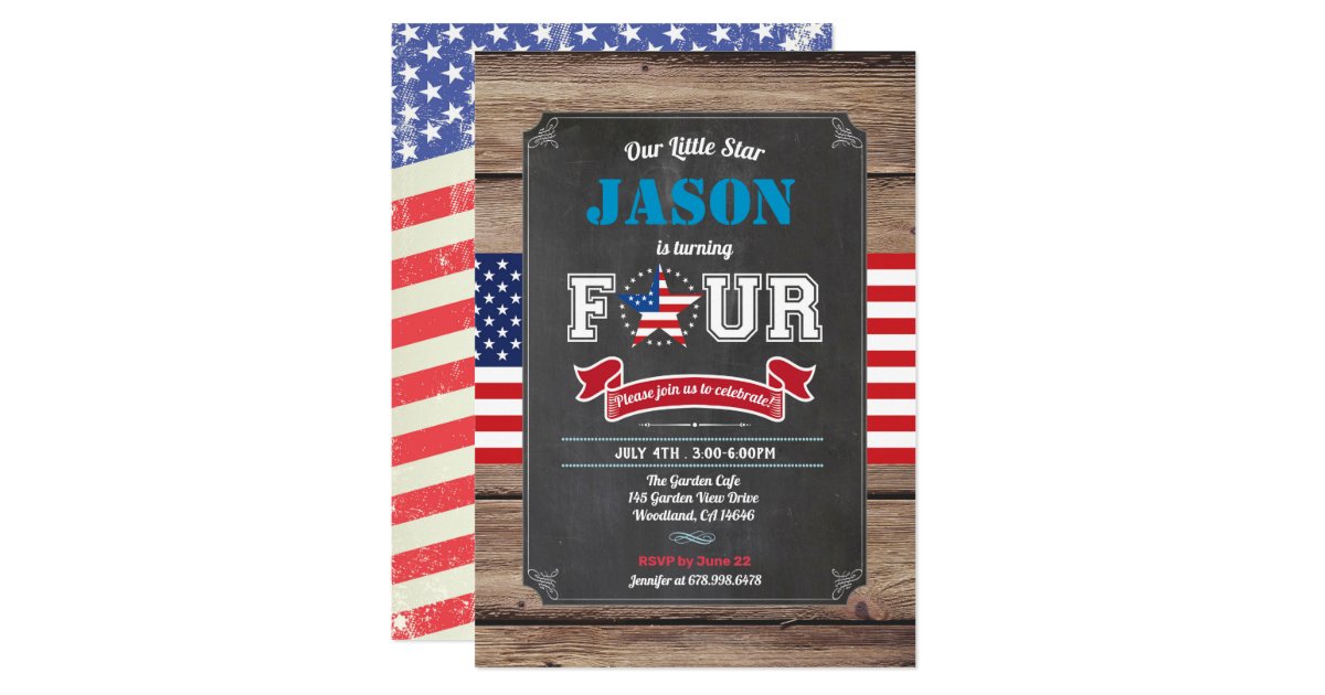 Independence Day boy 4th birthday turning FOUR kid Invitation | Zazzle.com