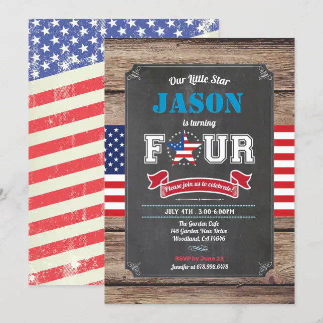 Independence Day boy 4th birthday turning FOUR kid Invitation | Zazzle