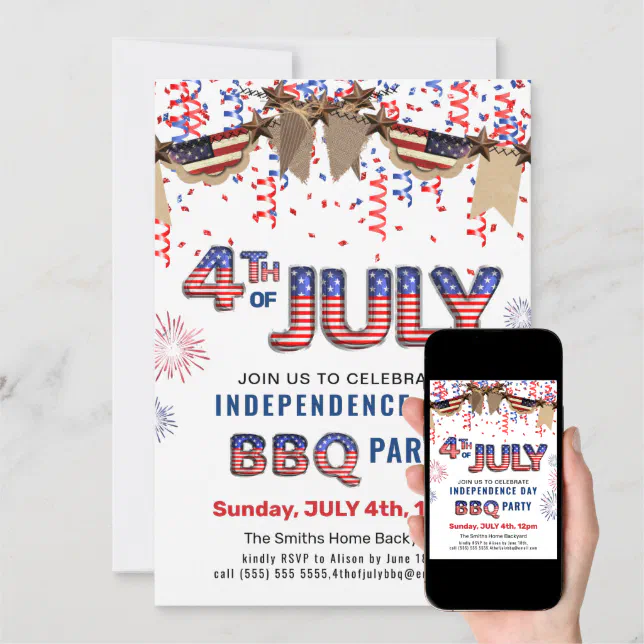 Independence Day Fireworks 4th of JULY BBQ Party Invitation | Zazzle