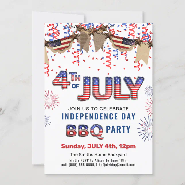 Independence Day Fireworks 4th of JULY BBQ Party Invitation | Zazzle