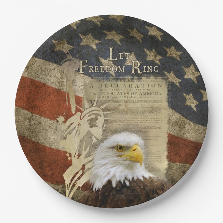 Independence Day Freedom Bald Eagle MAGA USA Flag Paper Plates | Zazzle