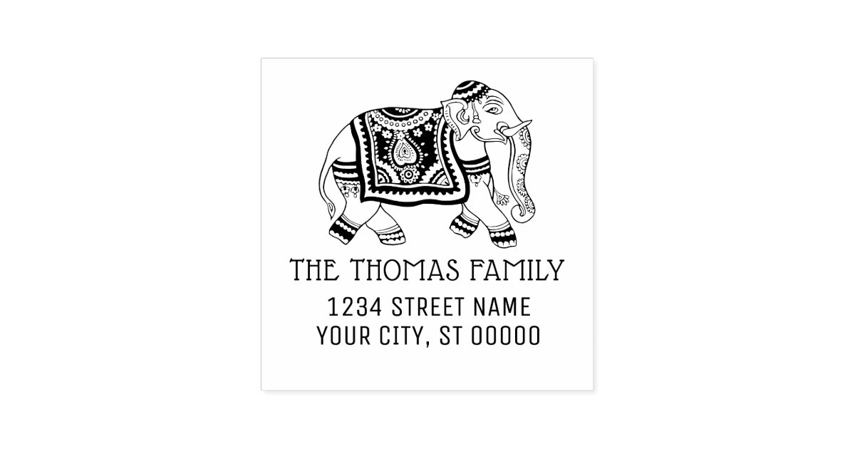 India Elephant Name Return Address Monogram Self-inking Stamp | Zazzle