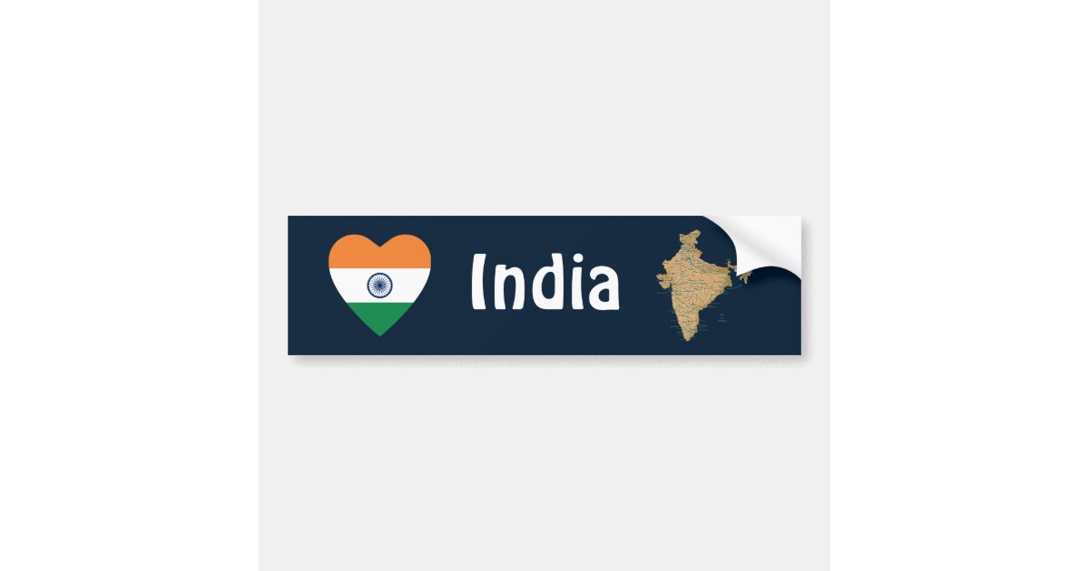 India Flag Heart + Map Bumper Sticker | Zazzle