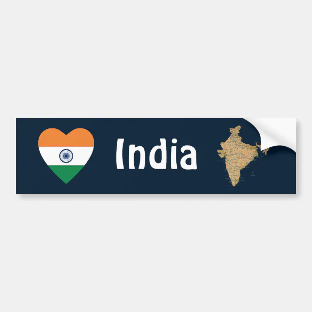 India Flag Heart + Map Bumper Sticker | Zazzle