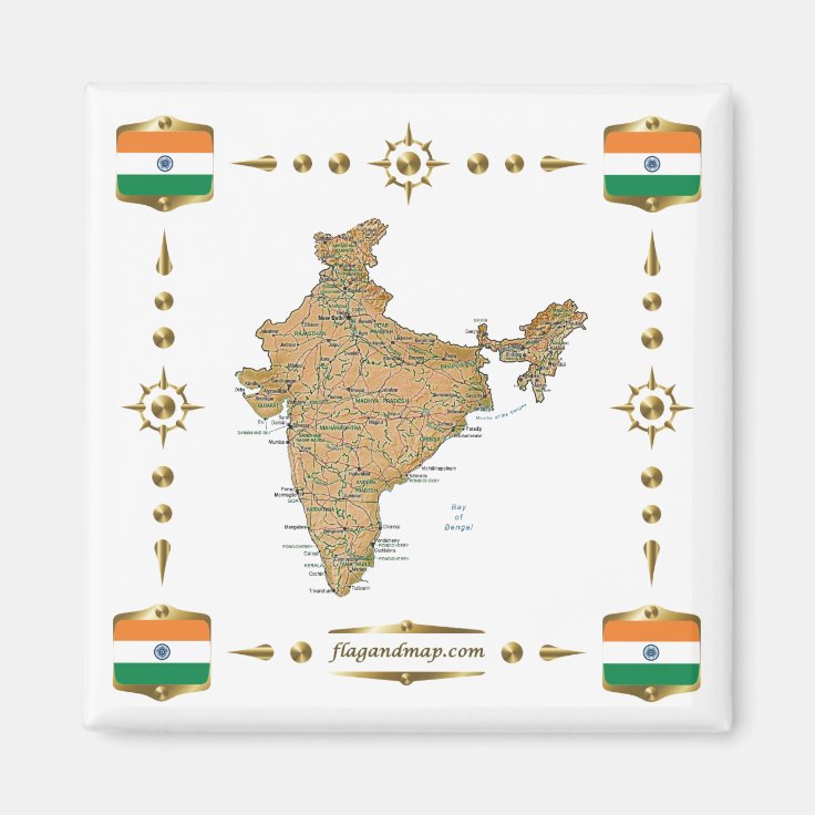 India Map + Flags Magnet | Zazzle