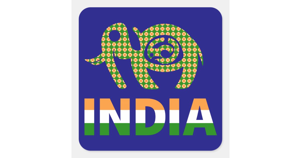 India, painted elephant square sticker | Zazzle