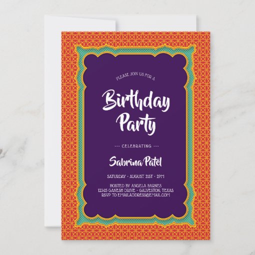 India Patterns Birthday Party 3 Invitation | Zazzle