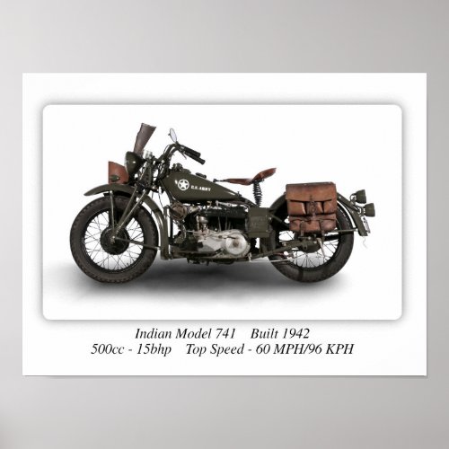 Indian 741 WW2 Model Motorcycle - A3 Poster | Gabriel Angel Design