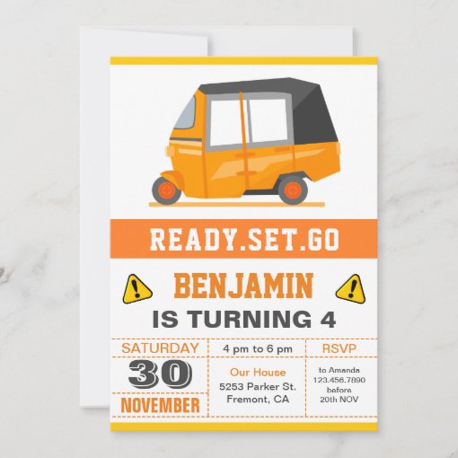 Indian Auto Rickshaw Tuk Tuk Birthday Party Invitation | Zazzle