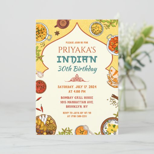 Indian Birthday Meal Dinner Party Invitation | Zazzle